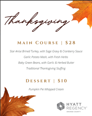 Thanksgiving Dinner Menu at the Hyatt – American Open
